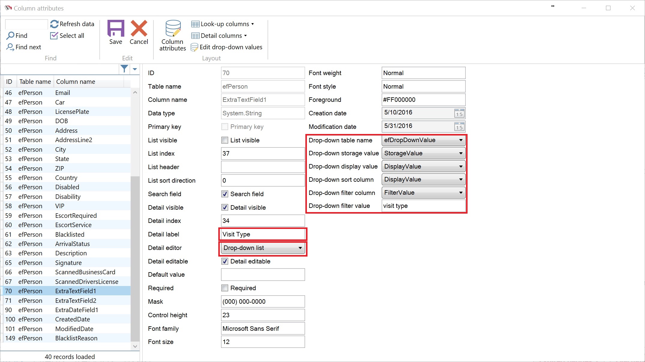Drop down Values